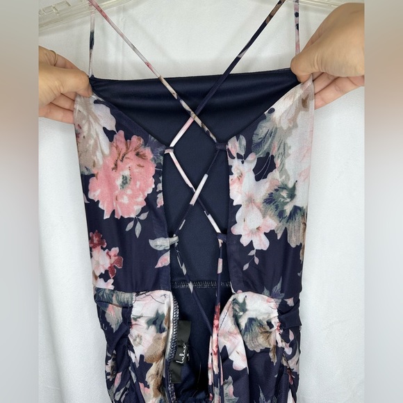 Lulus | Dresses | Lulus Lush Looks Navy Blue Floral Print Laceup ...
